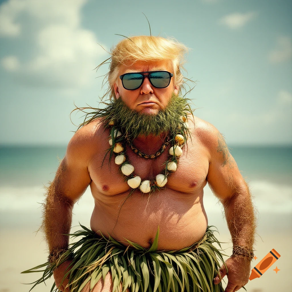 Photorealistic image of Donald Trump wearing sunglasses, a leaf beard ...