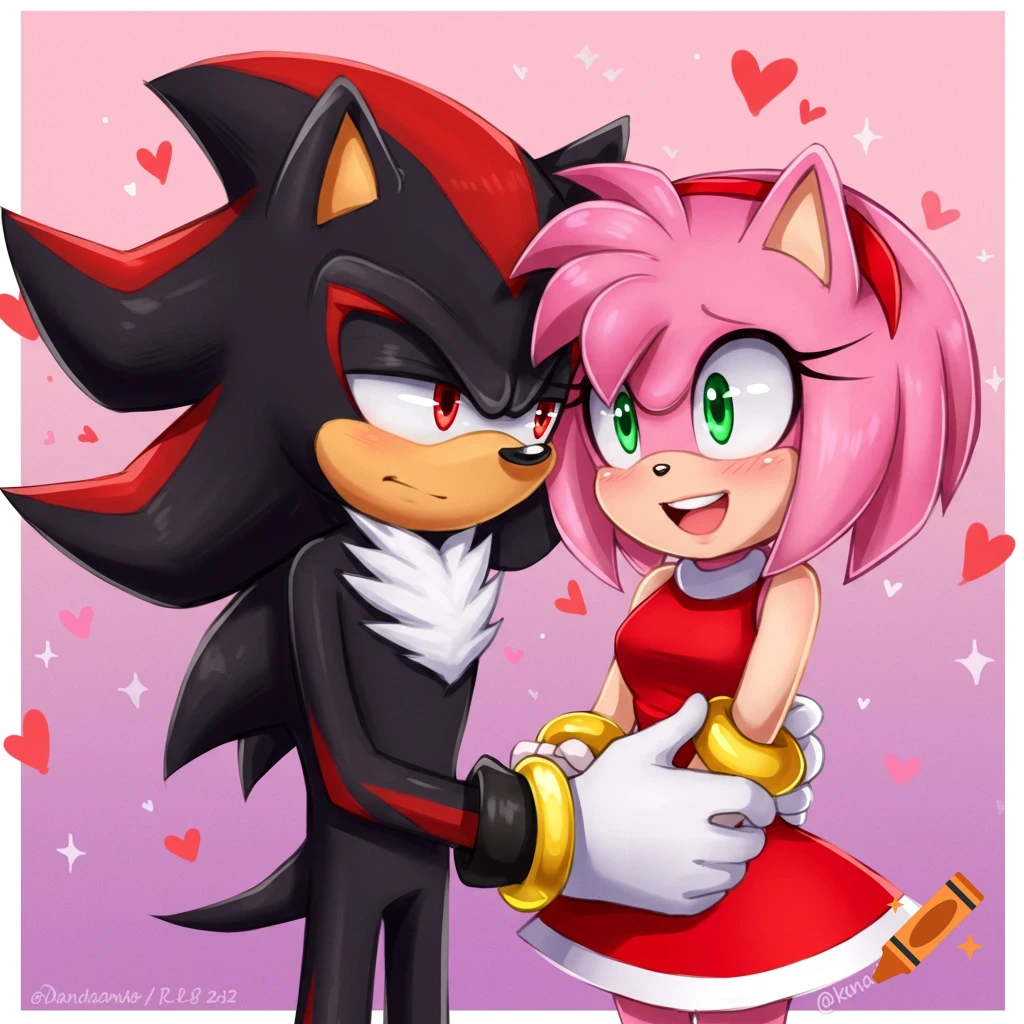 Amy Rose and Sonic with a baby Amy outdoors at sunset, surrounded by ...