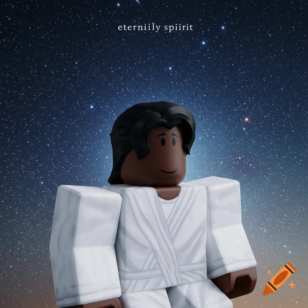 Roblox character in a white robe against a starry night. on Craiyon