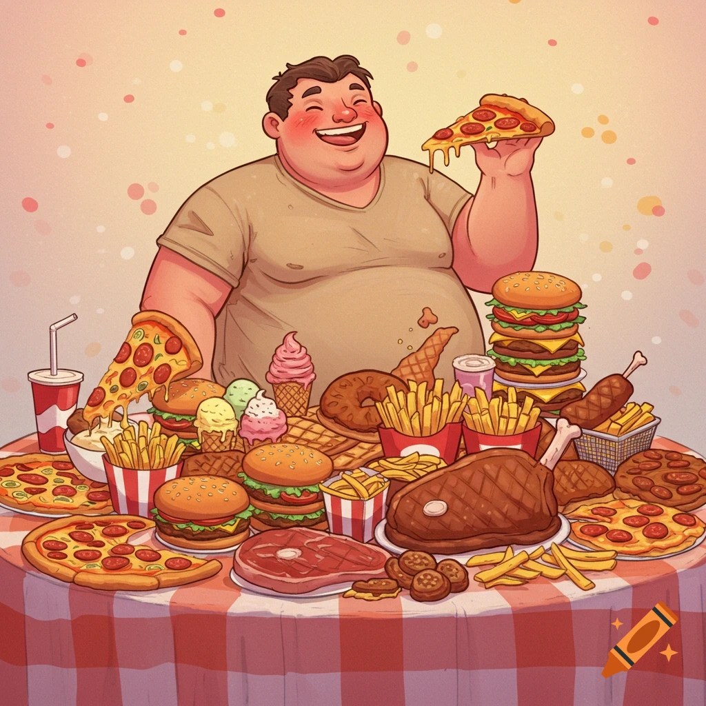 Man eating large quantity of food on Craiyon