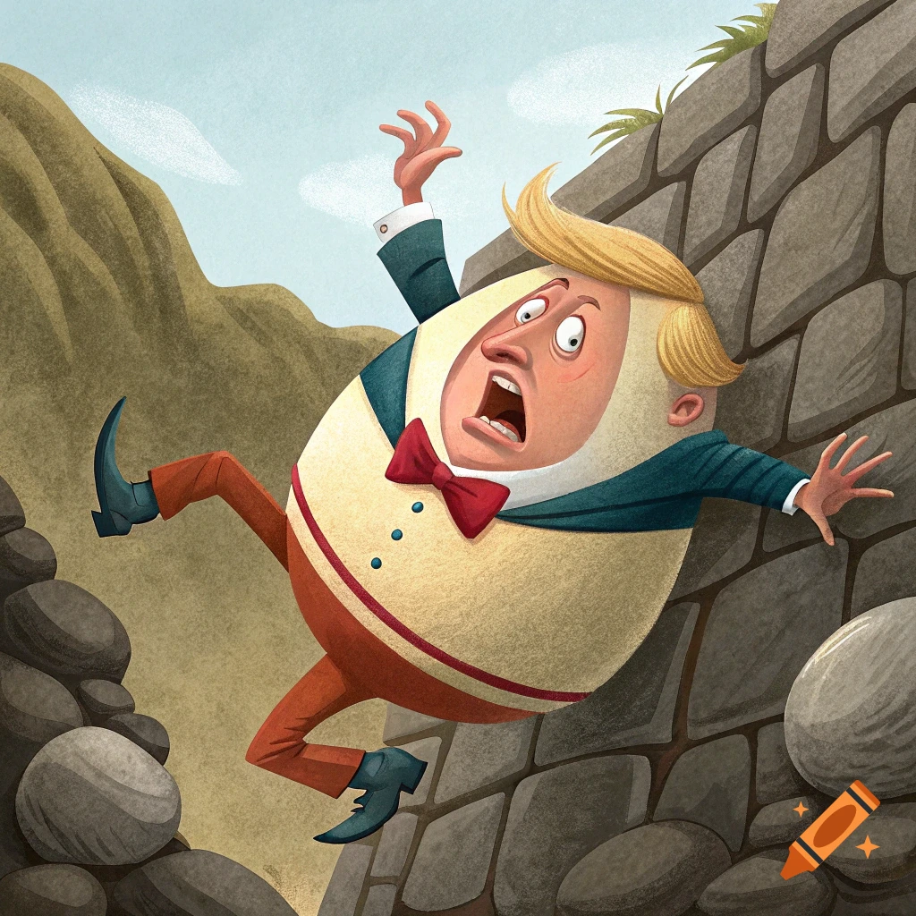 Illustration of an egg-like character styled like Donald Trump falling ...
