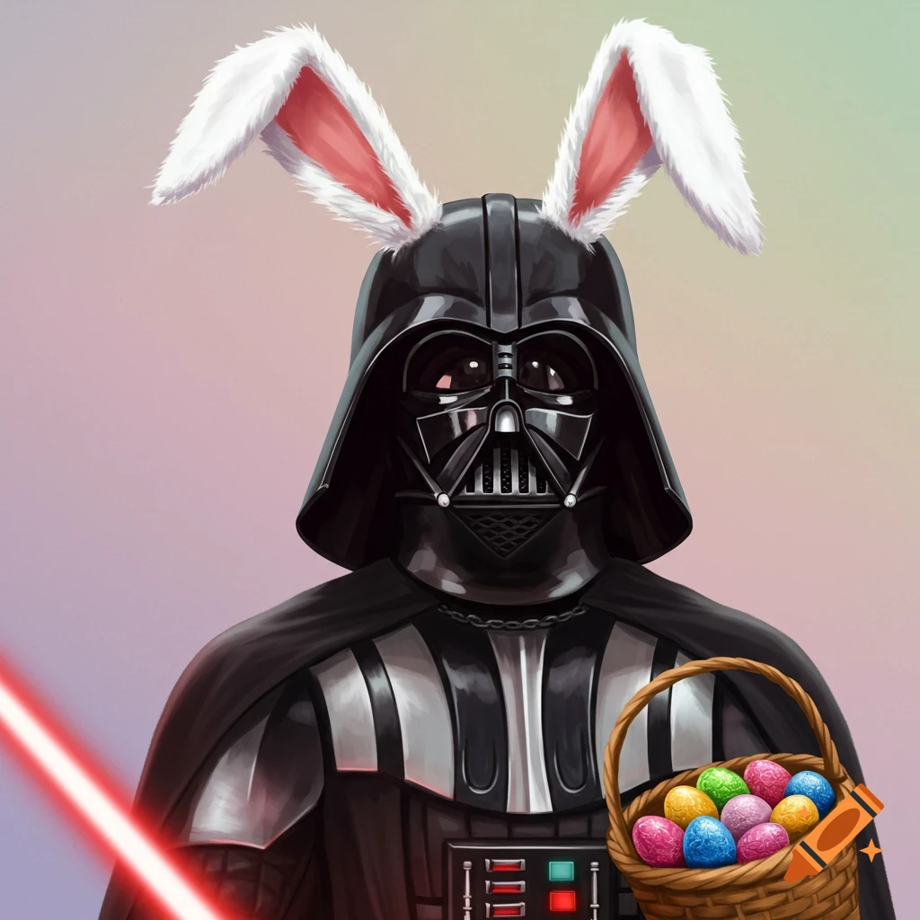 Darth Vader wearing bunny ears and holding a basket of colorful Easter ...