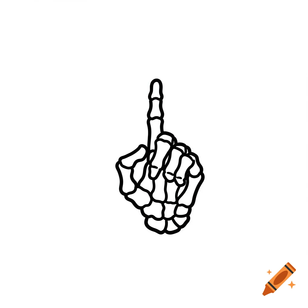 Skeleton hand making shhh sign, cartoon outline style on Craiyon