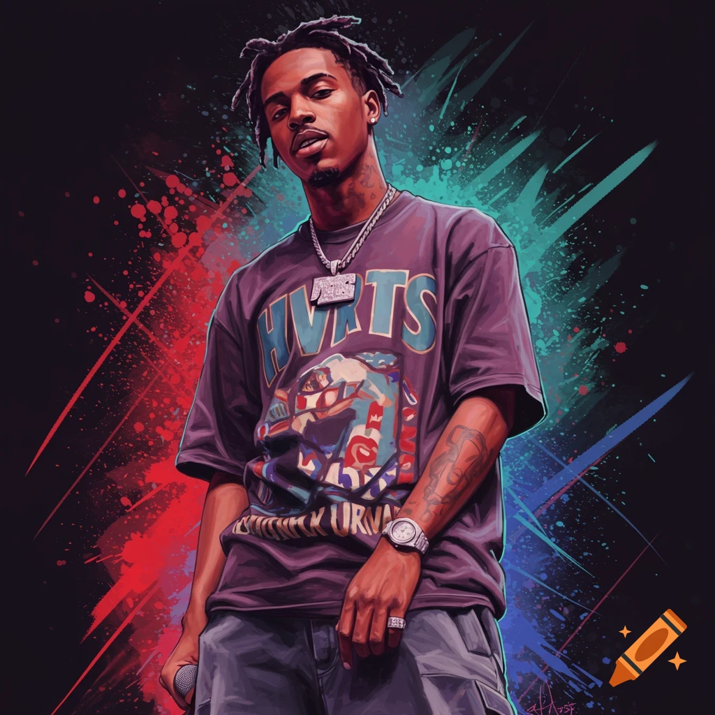 Travis Scott wearing graphic tee with Fortnite logo on Craiyon