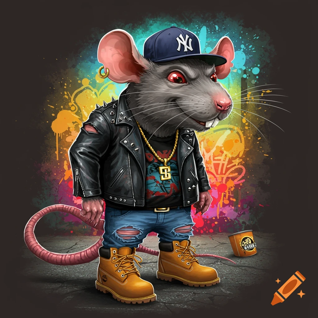 Rat dressed as a thug with Timberland boots and a New York Yankees hat ...