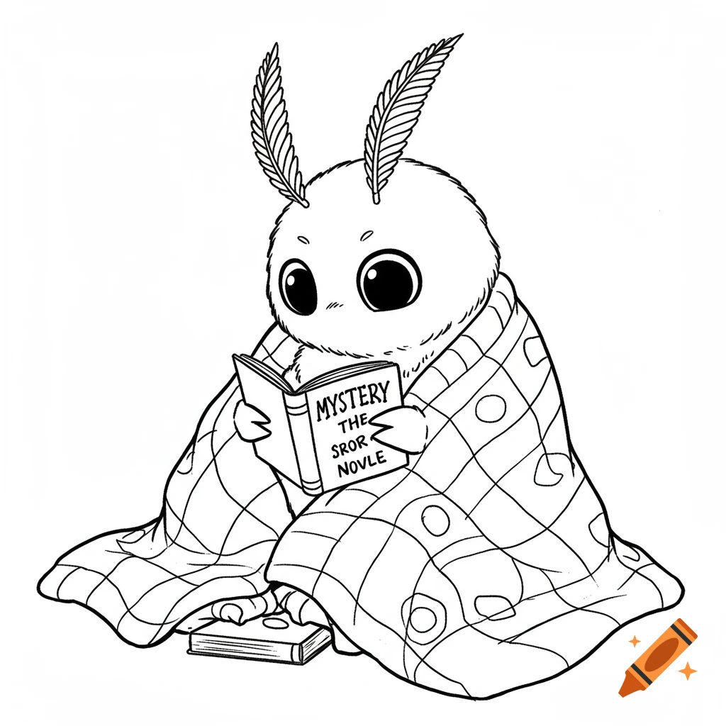 Mothman reading a book in blanket, coloring book style on Craiyon