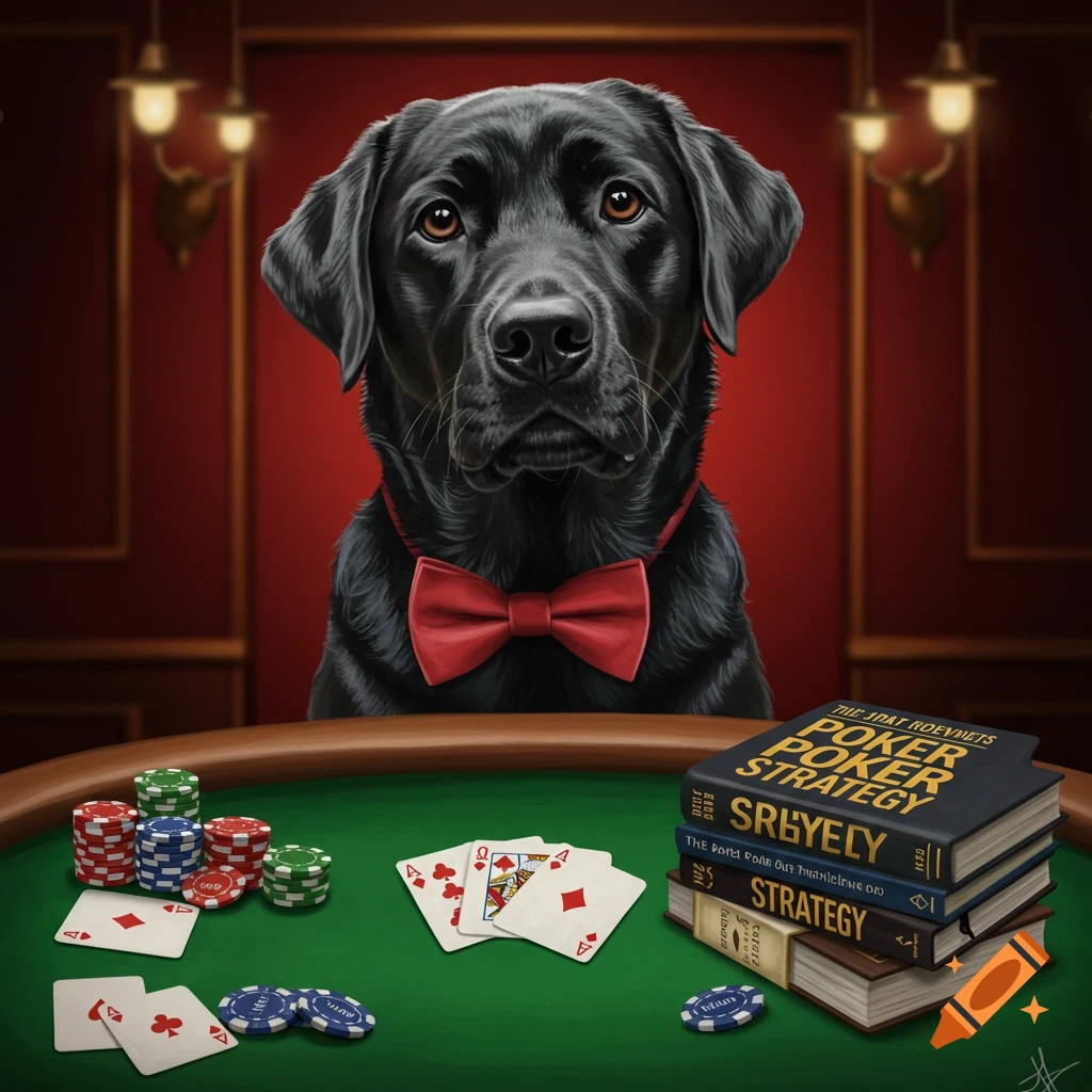 Black Labrador dog playing poker on Craiyon