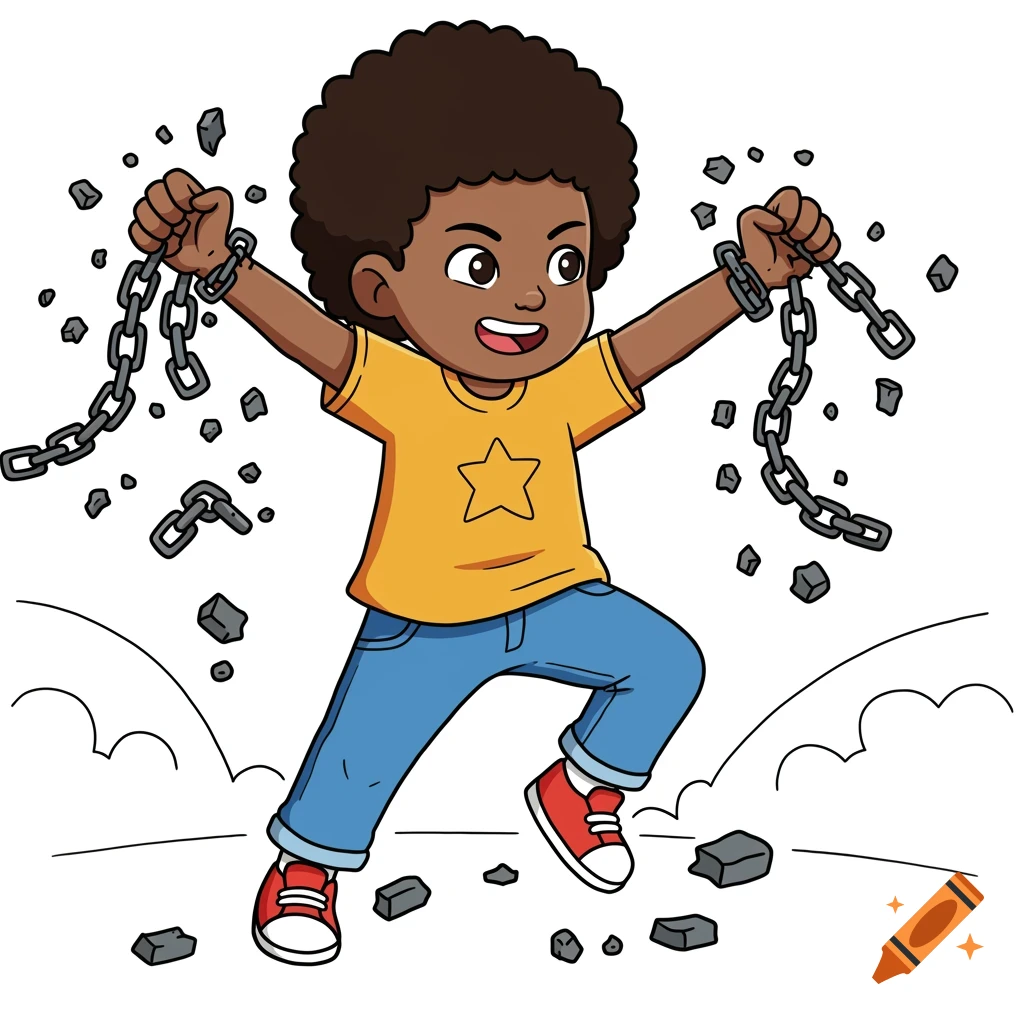Coloring page: child breaking chains of fear and doubt, symbol of ...