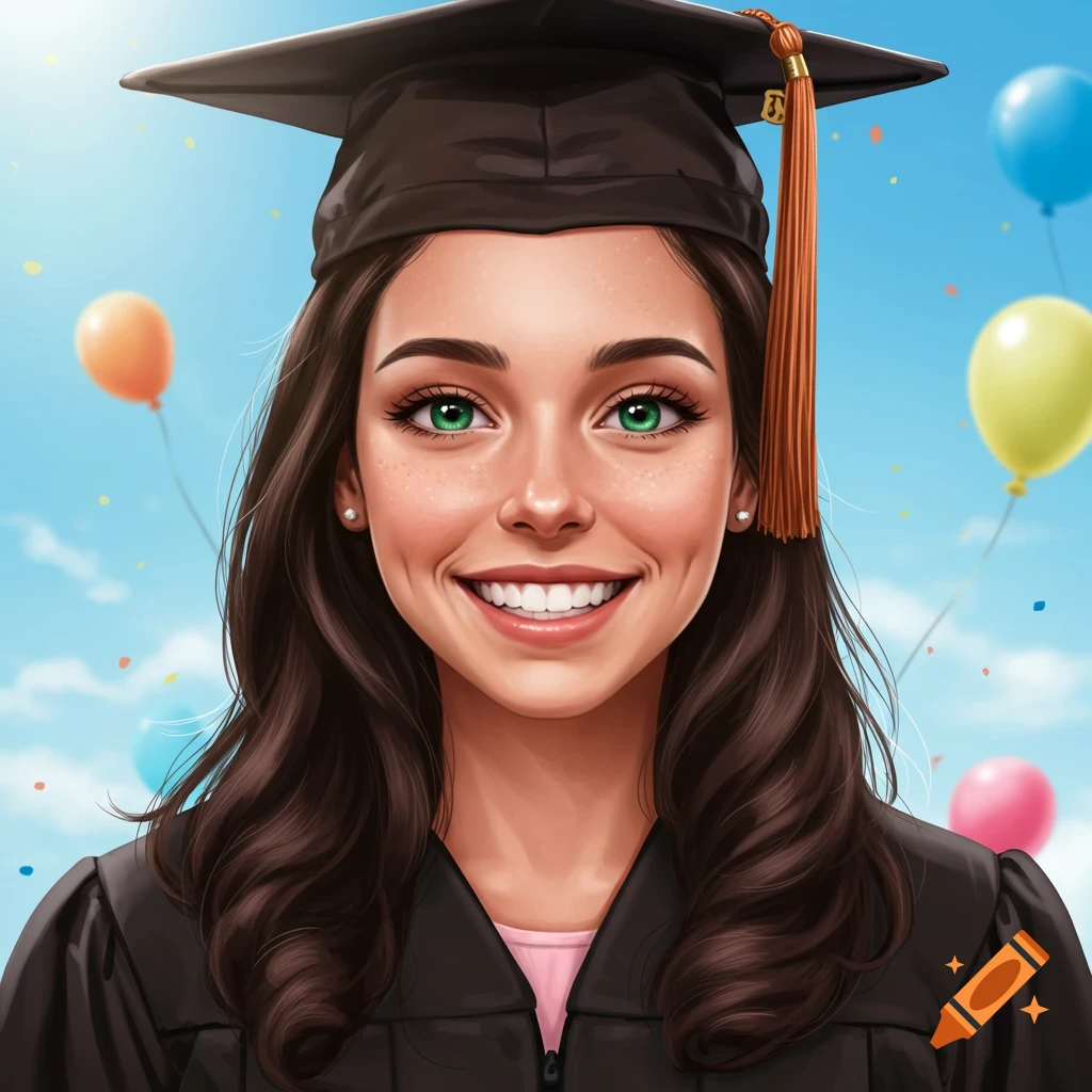 Close-up portrait of a young woman in graduation cap and gown with ... Close-up portrait of a young woman in graduation cap and gown with ...