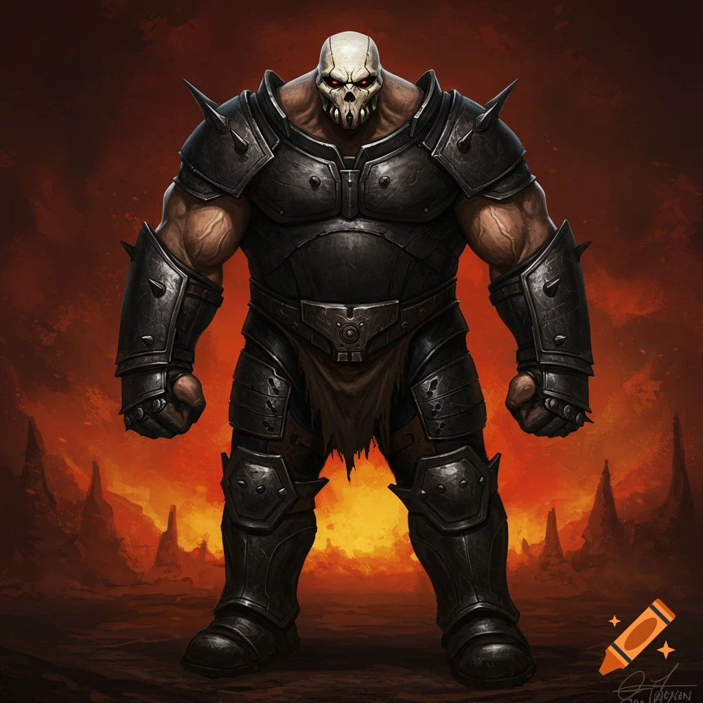 Intimidating figure in a battle-worn suit wearing a bone-white mask on ...