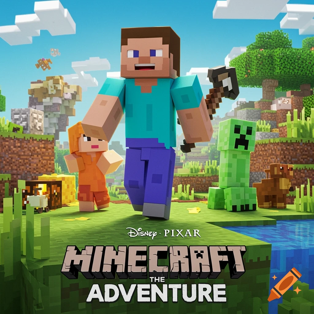 Minecraft characters Steve, Alex, and a Creeper in a blocky landscape ...