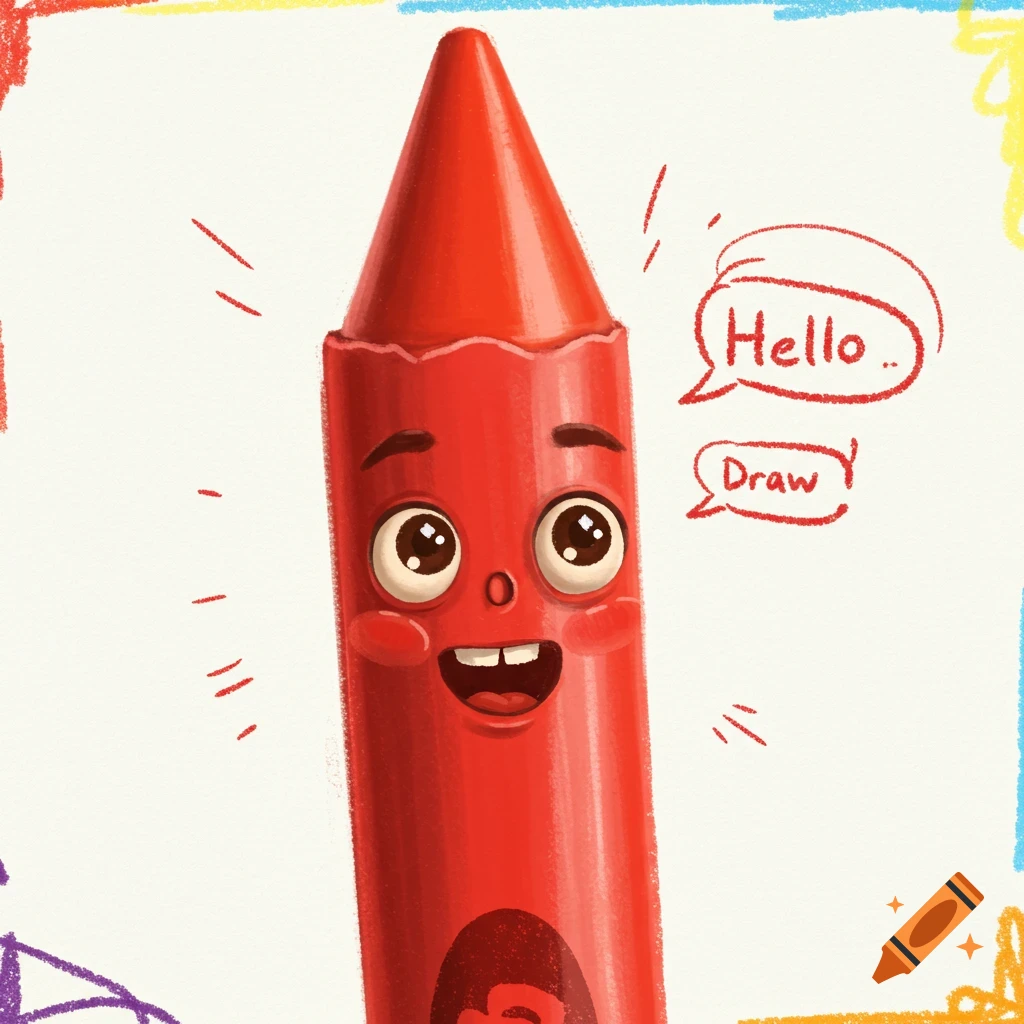 Close-up of the tip of a red crayon with a pink paper wrapper. on Craiyon