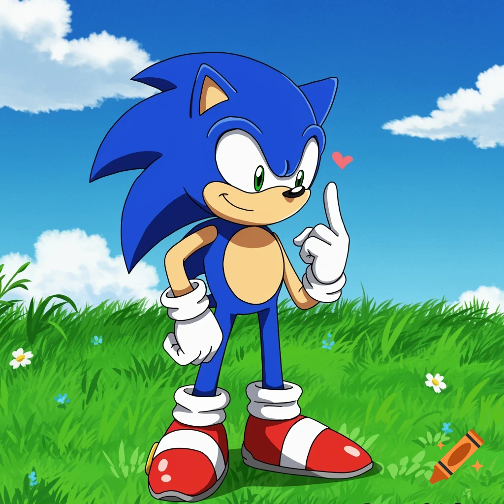 Sonic the Hedgehog counting on his fingers in a 2D anime style on Craiyon