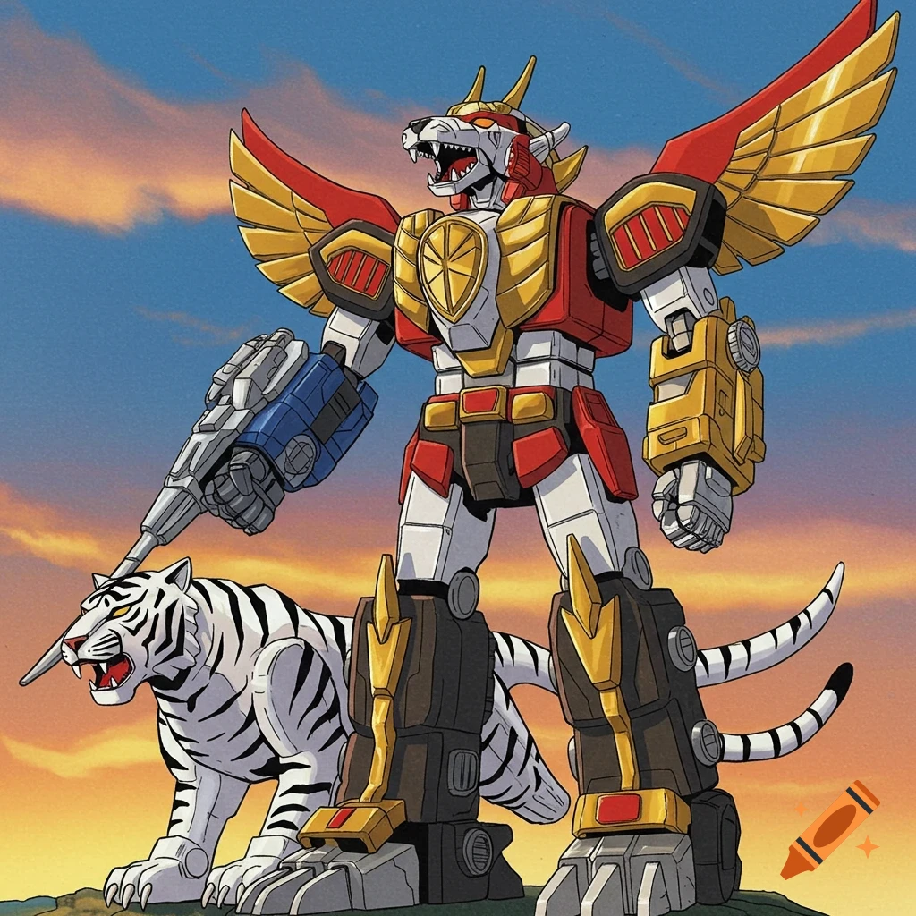 Power Rangers Dragonzord, White Tiger Zord, and Falcon Zord combined on ...