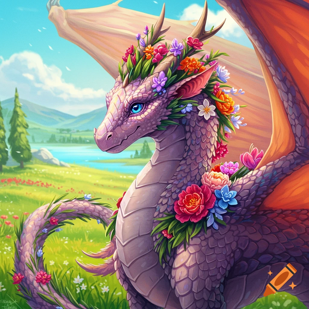 Dragon with flower on Craiyon