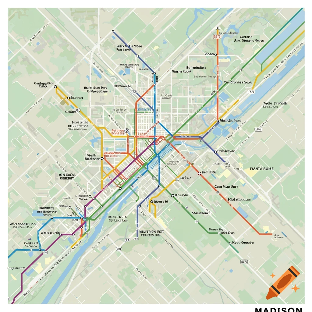 Map of Madison, Wisconsin bike routes in London Underground style on ...
