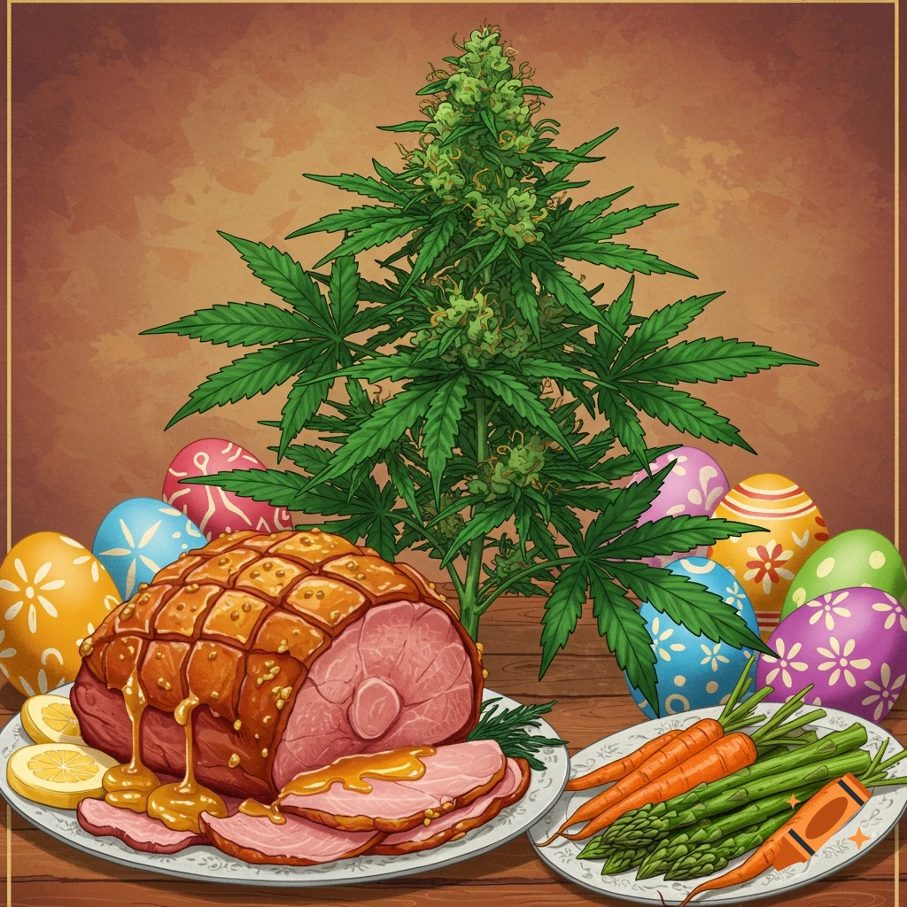 Weed with easter ham dinner on Craiyon