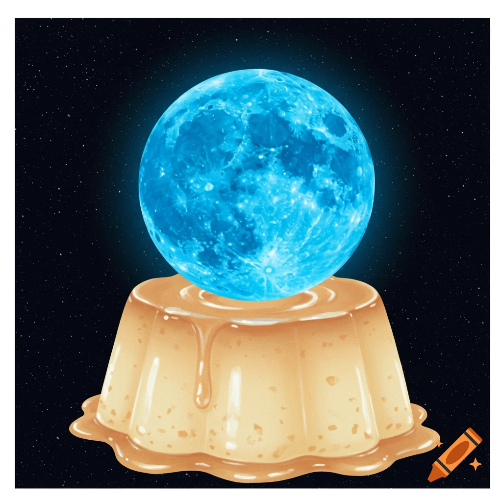 A blue moon on pudding in a starry sky. on Craiyon