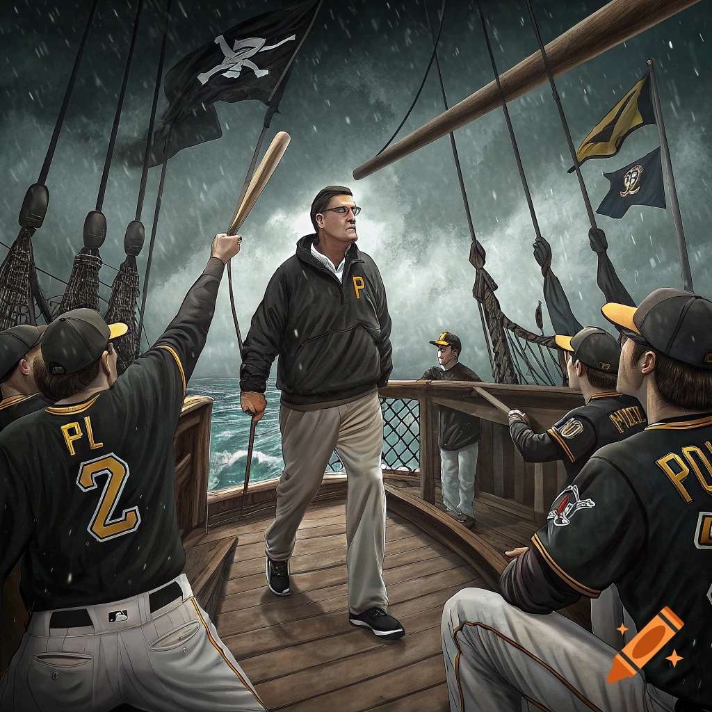 Bob Nutting walking the plank, baseball players with bats on Craiyon