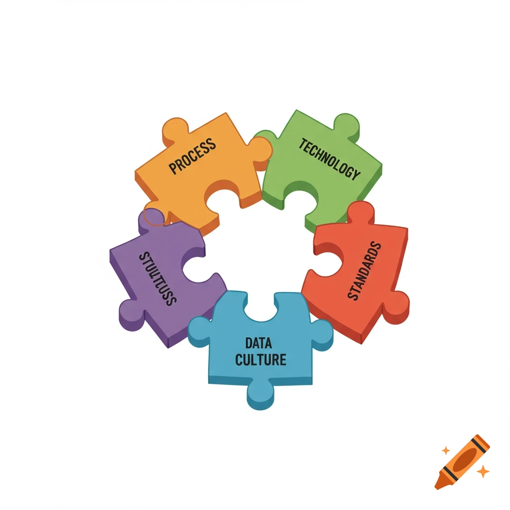 Puzzle pieces labeled with Policy, Process, Technology, Data, Culture ...