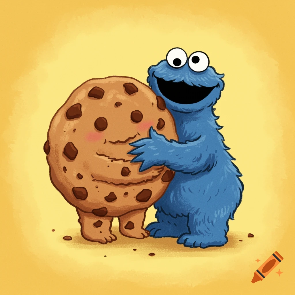 Cookie Monster gleefully stands in a kitchen full of cookies and ...