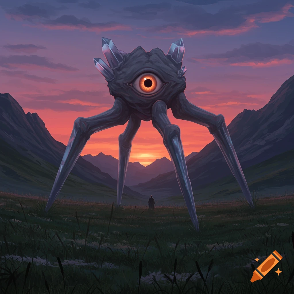 Gargantuan headless creature with crystalline legs in grassy plain at ...