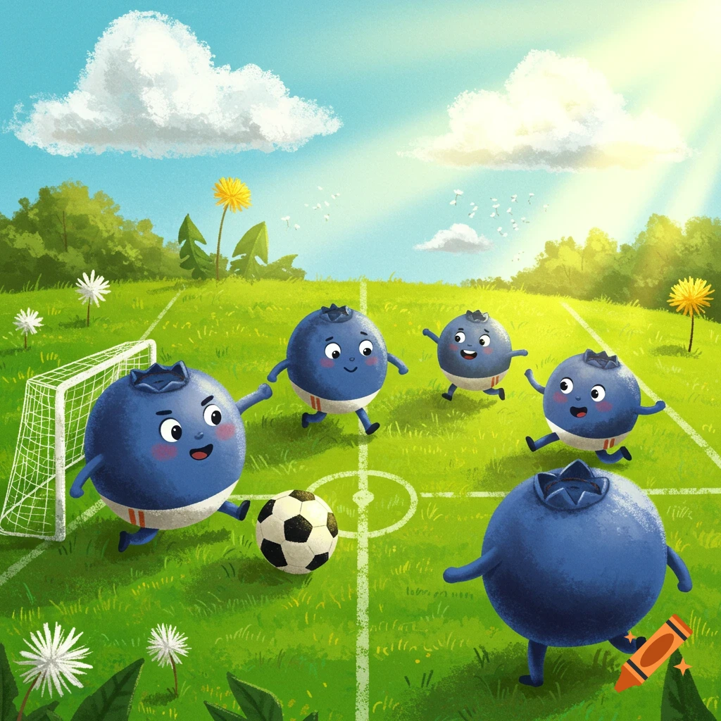 Blueberries playing soccer on Craiyon