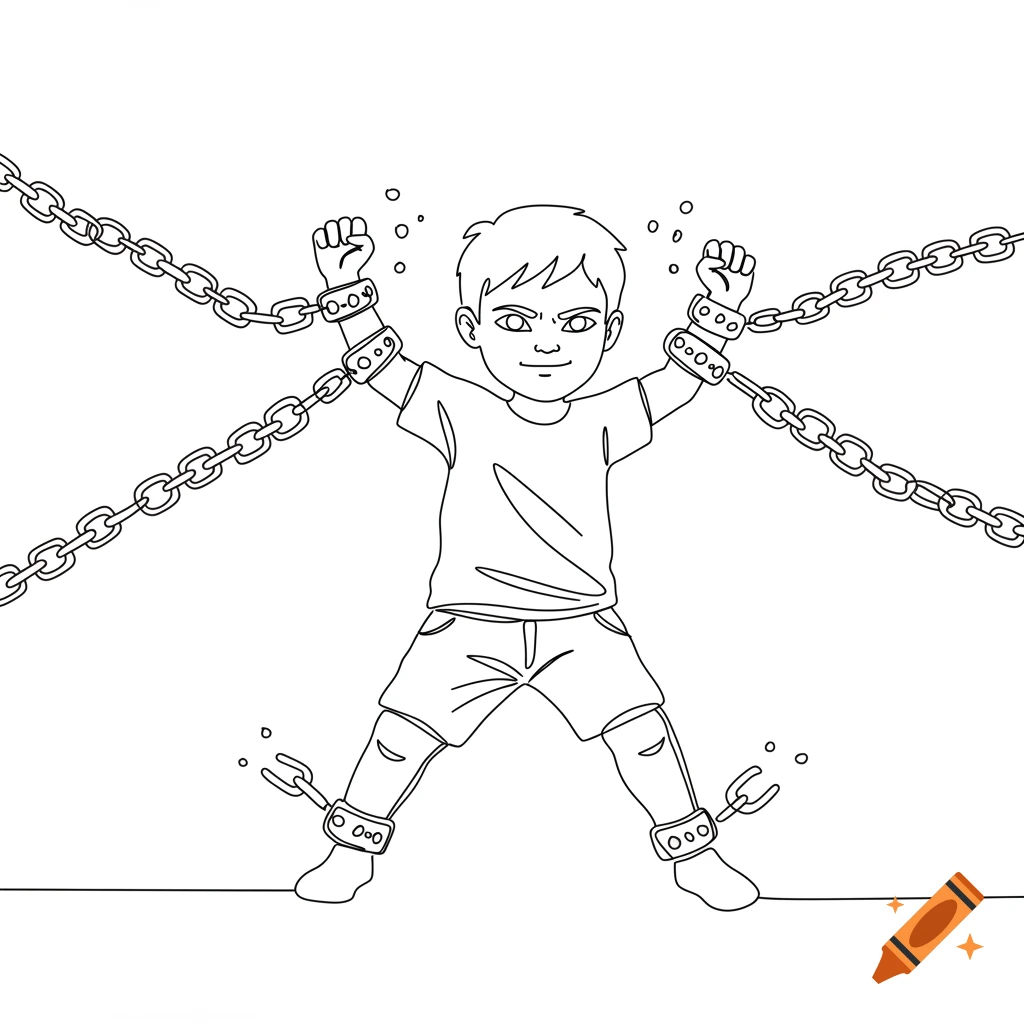 Black and white line art of a child with arms raised, breaking free ...