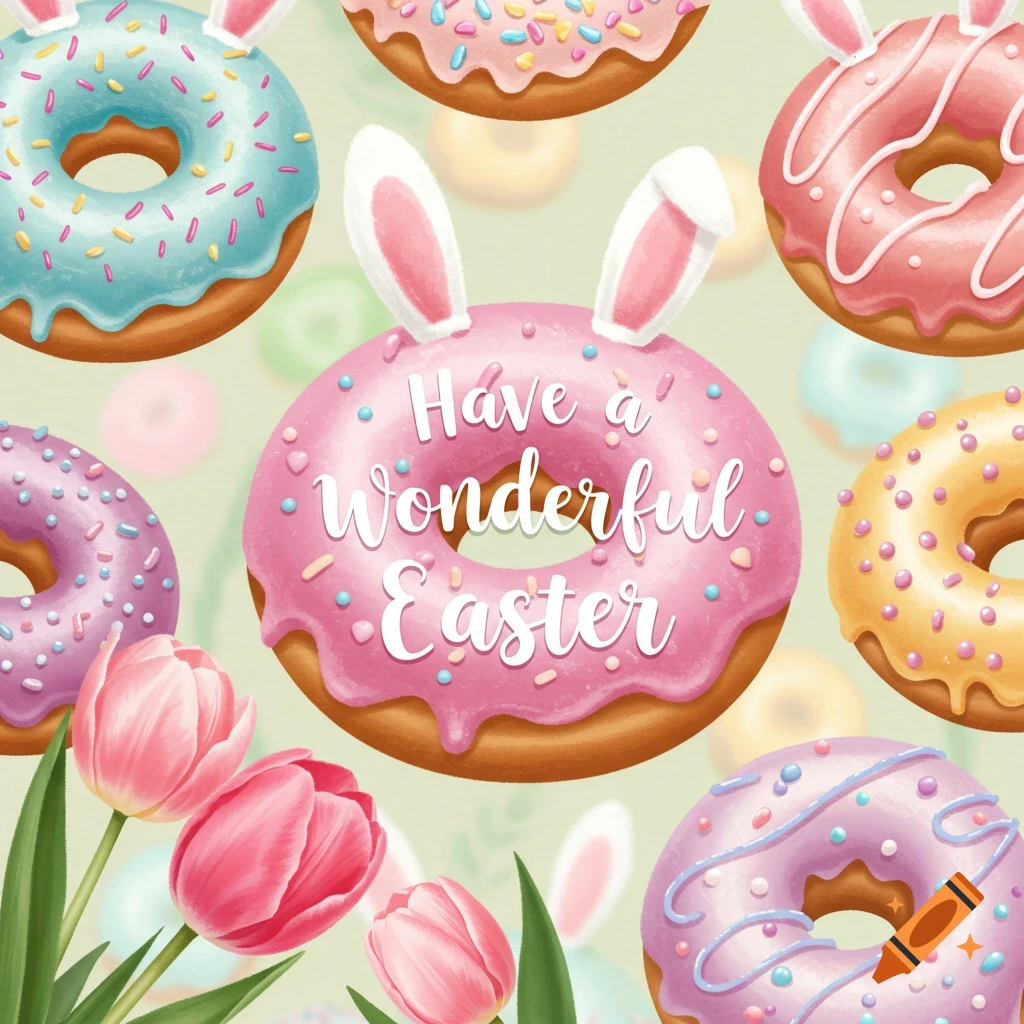 Easter donuts with "Have a wonderful Easter" text on Craiyon