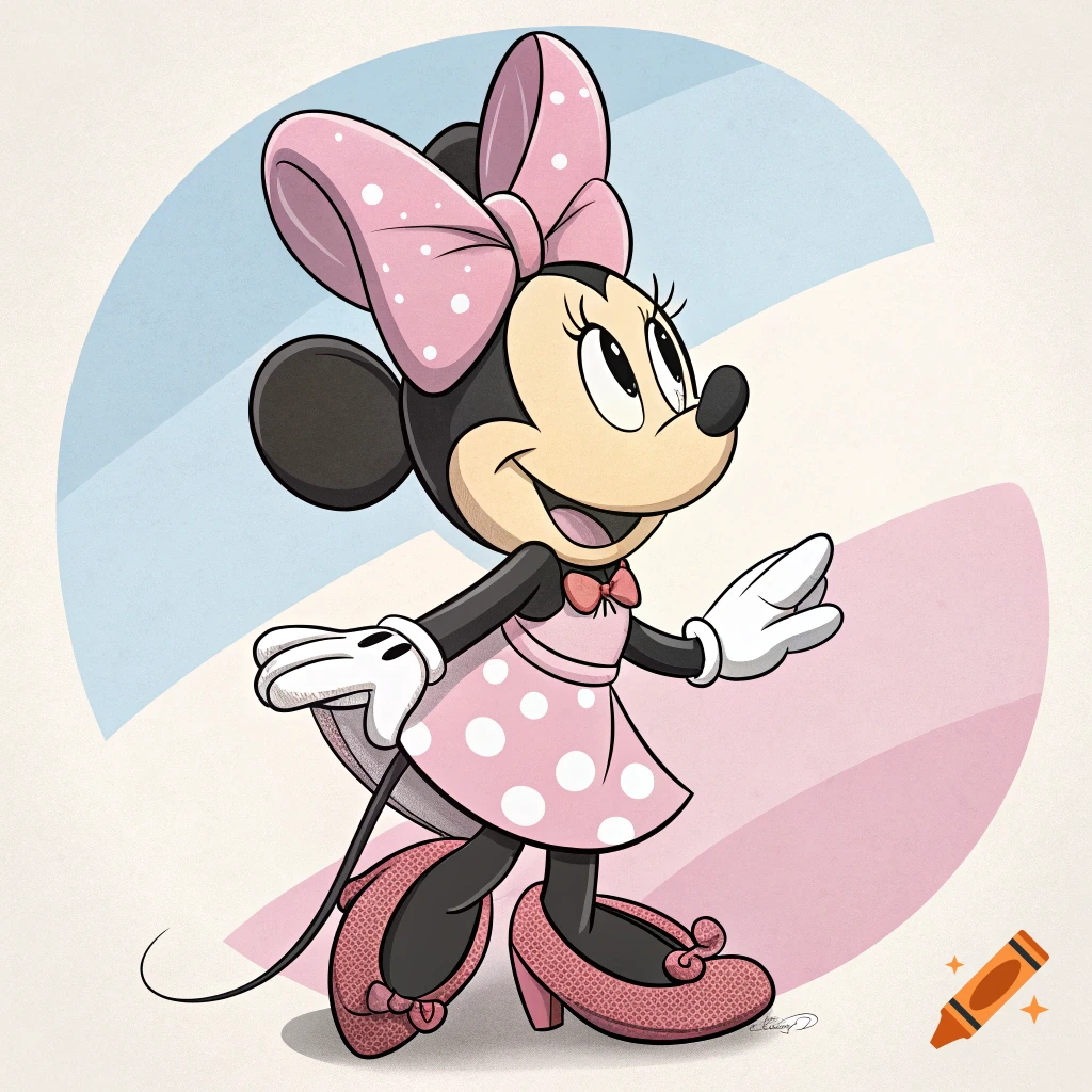 Minnie Mouse in a red polka-dot dress and red shoes, hands on hips ...