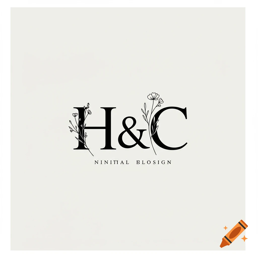 H&C logo, black and white, elegant, simple, fine lines, wild flowers on ...