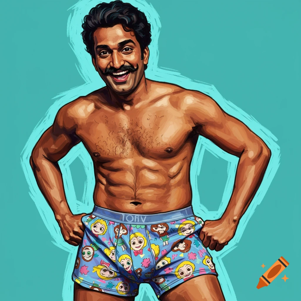 Indian man in oversized boxers on Craiyon