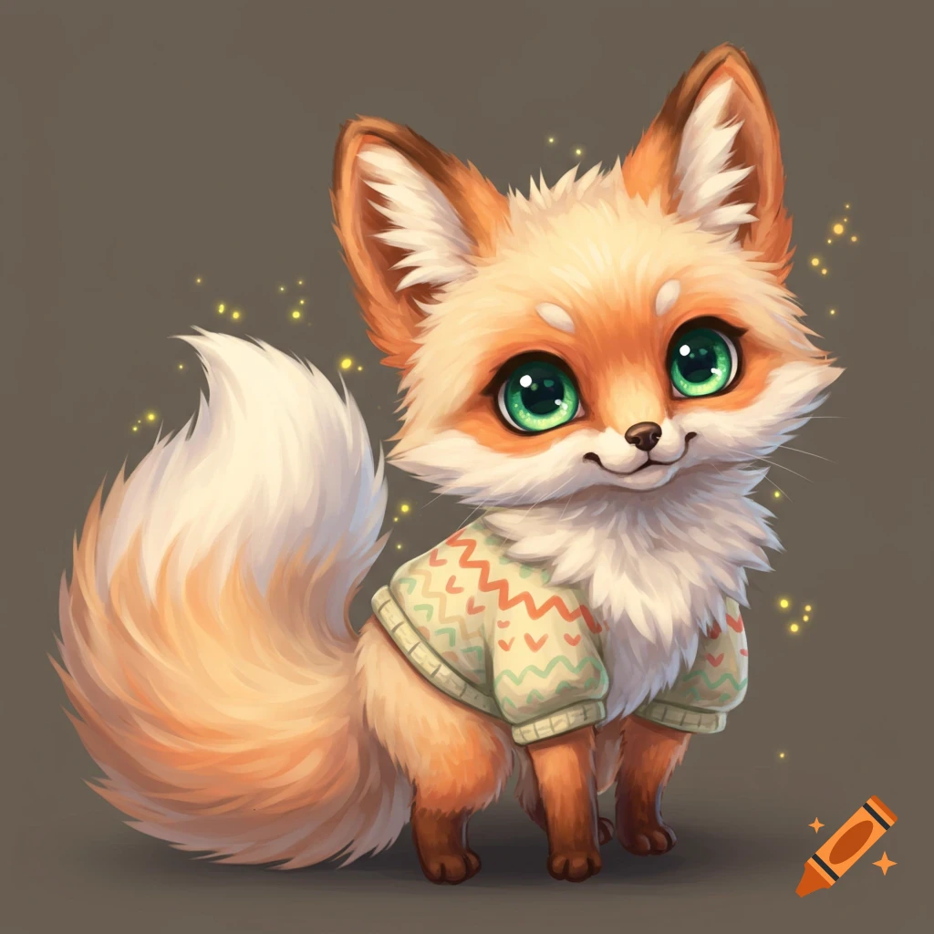 A cute fluffy fox wearing a knitted sweater. on Craiyon