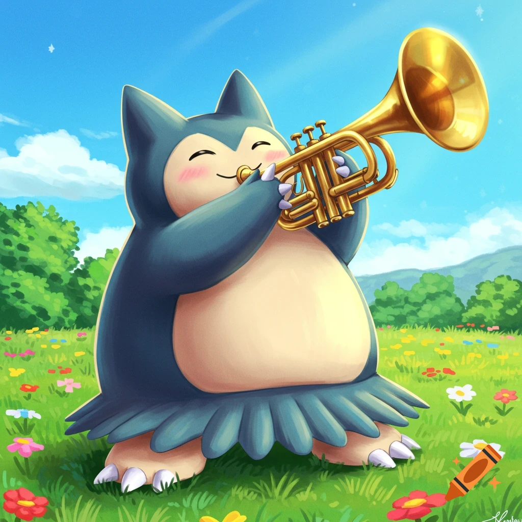 Pokemon Munchlax playing a trumpet on Craiyon