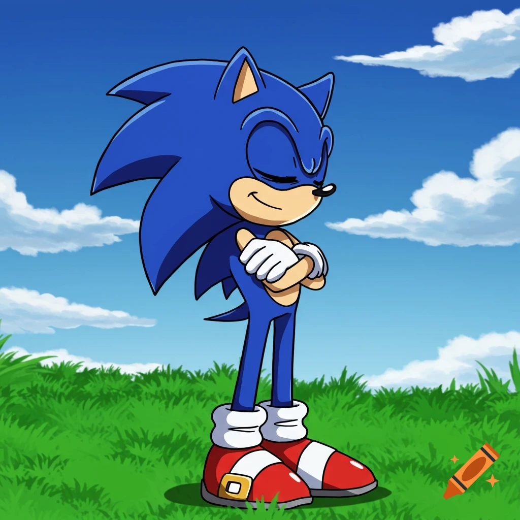 Sonic the Hedgehog smirking, 2D anime style on Craiyon