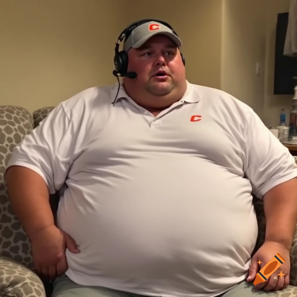 College football coach Rex on sports channel, showing weight gain on ...