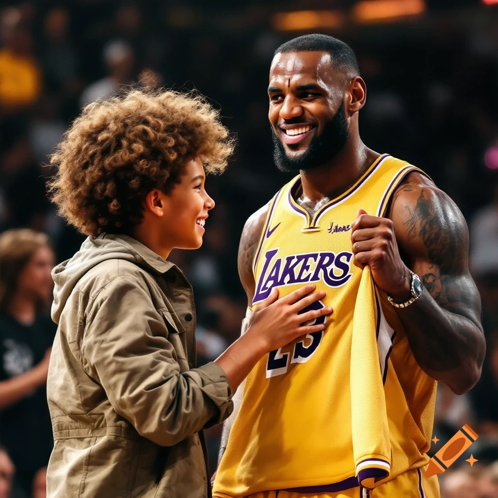 Boy with brown hair gets jersey signed by LeBron James on Craiyon