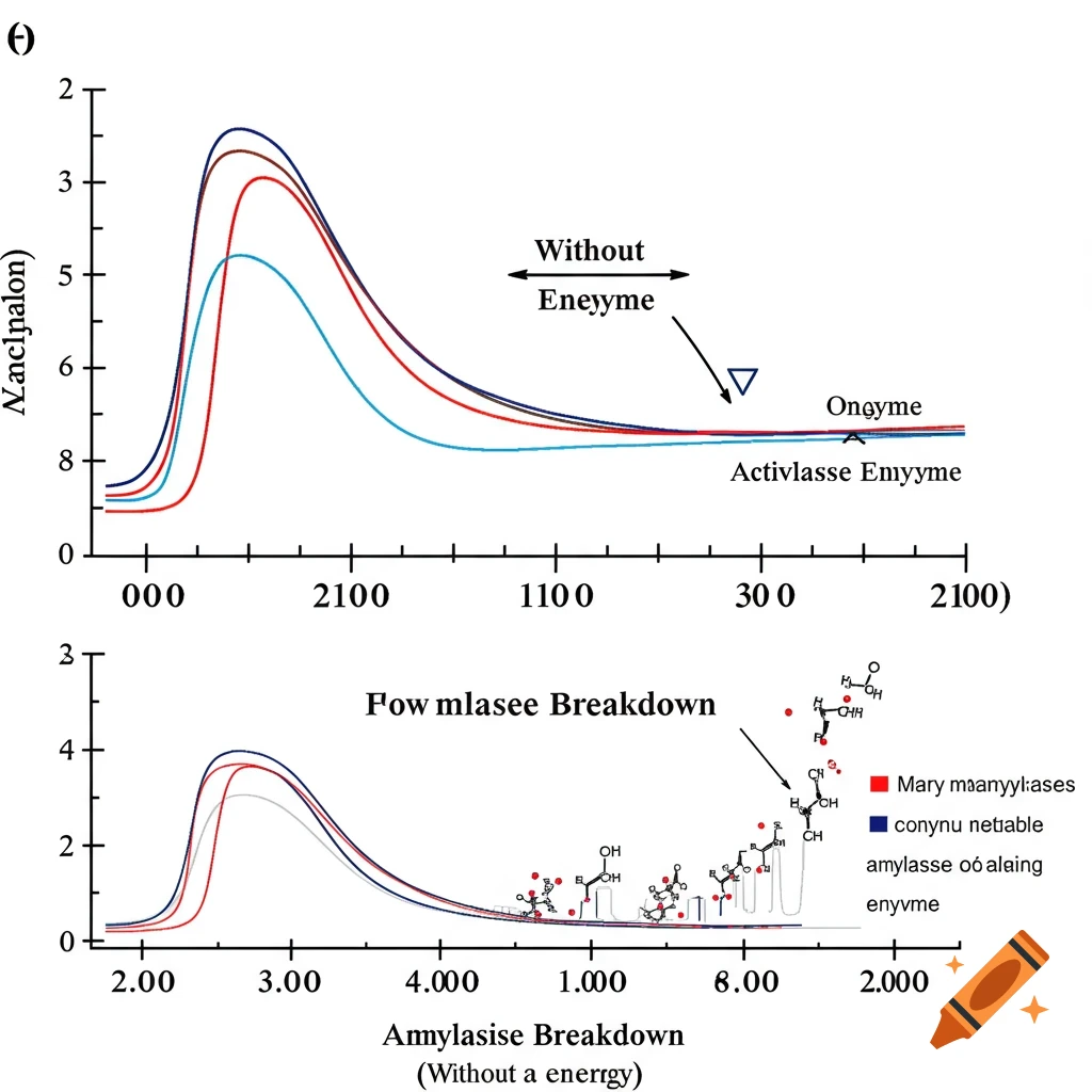 Diagram illustrating enzyme reaction with and without enzyme, showing ...