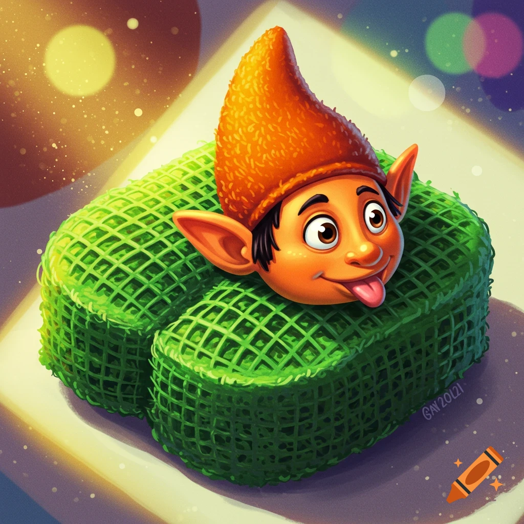 Mesh net loofah with Oompa Loompa head on Craiyon