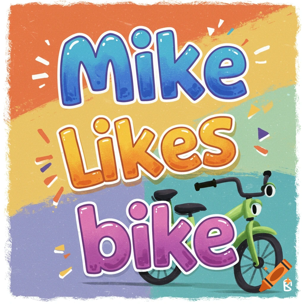 The words "Mike", "likes", and "bike" with the repeated "k" sound ...