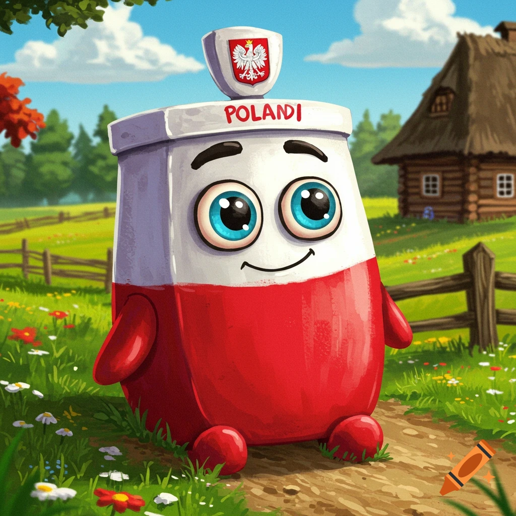 Cartoon character in Polish flag colors with big eyes and Polish eagle ...