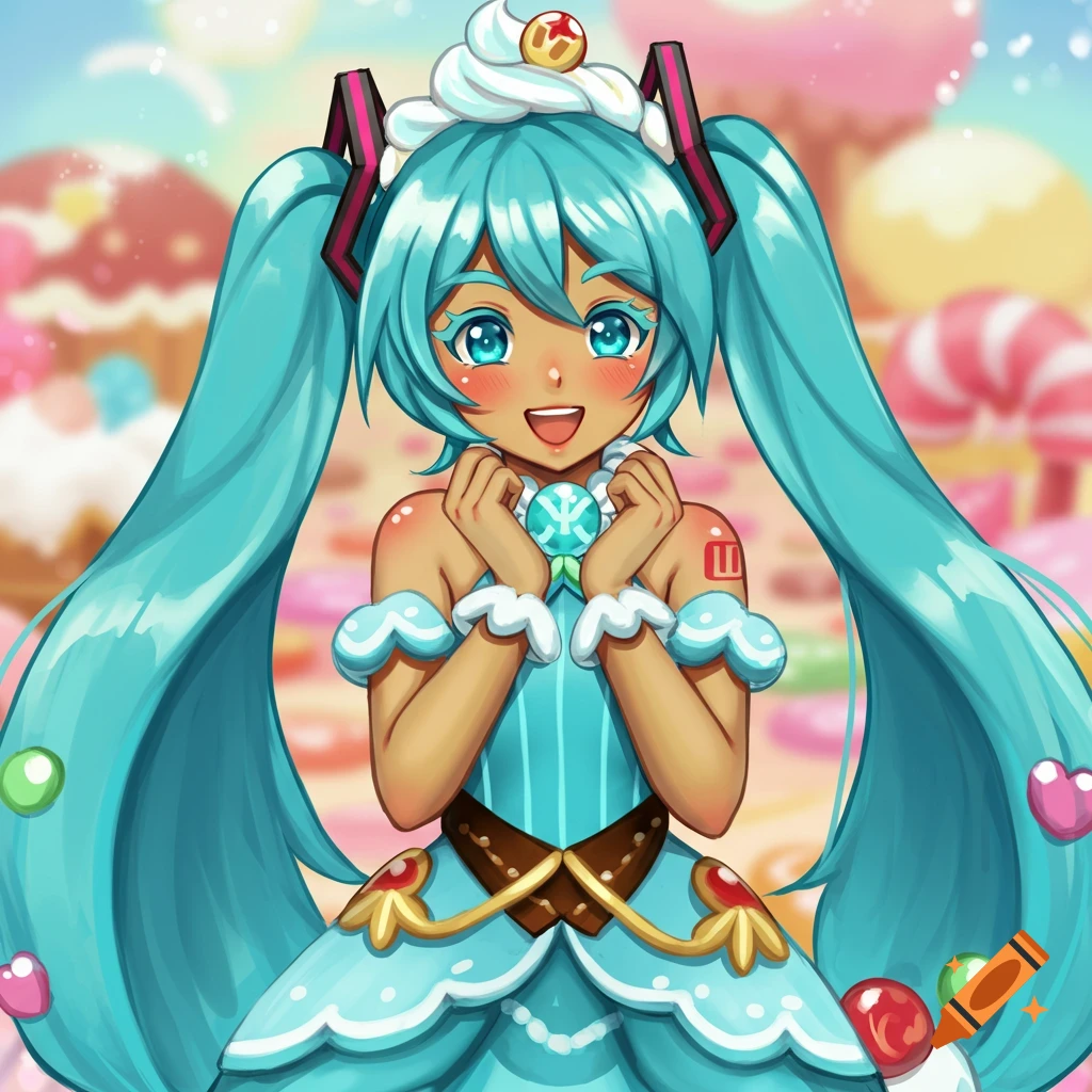 Hatsune Miku as a Cookie Run Kingdom character, anime style on Craiyon