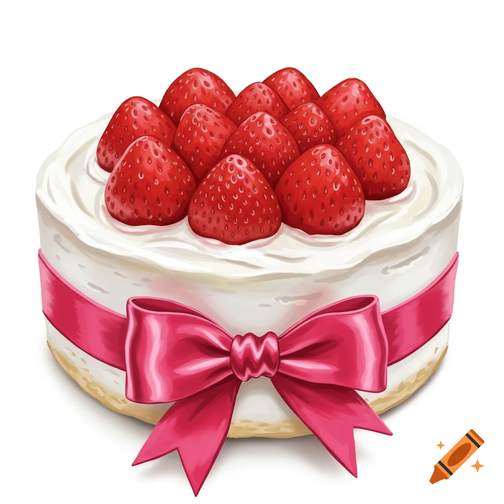 White cake with pink bow and strawberries on Craiyon