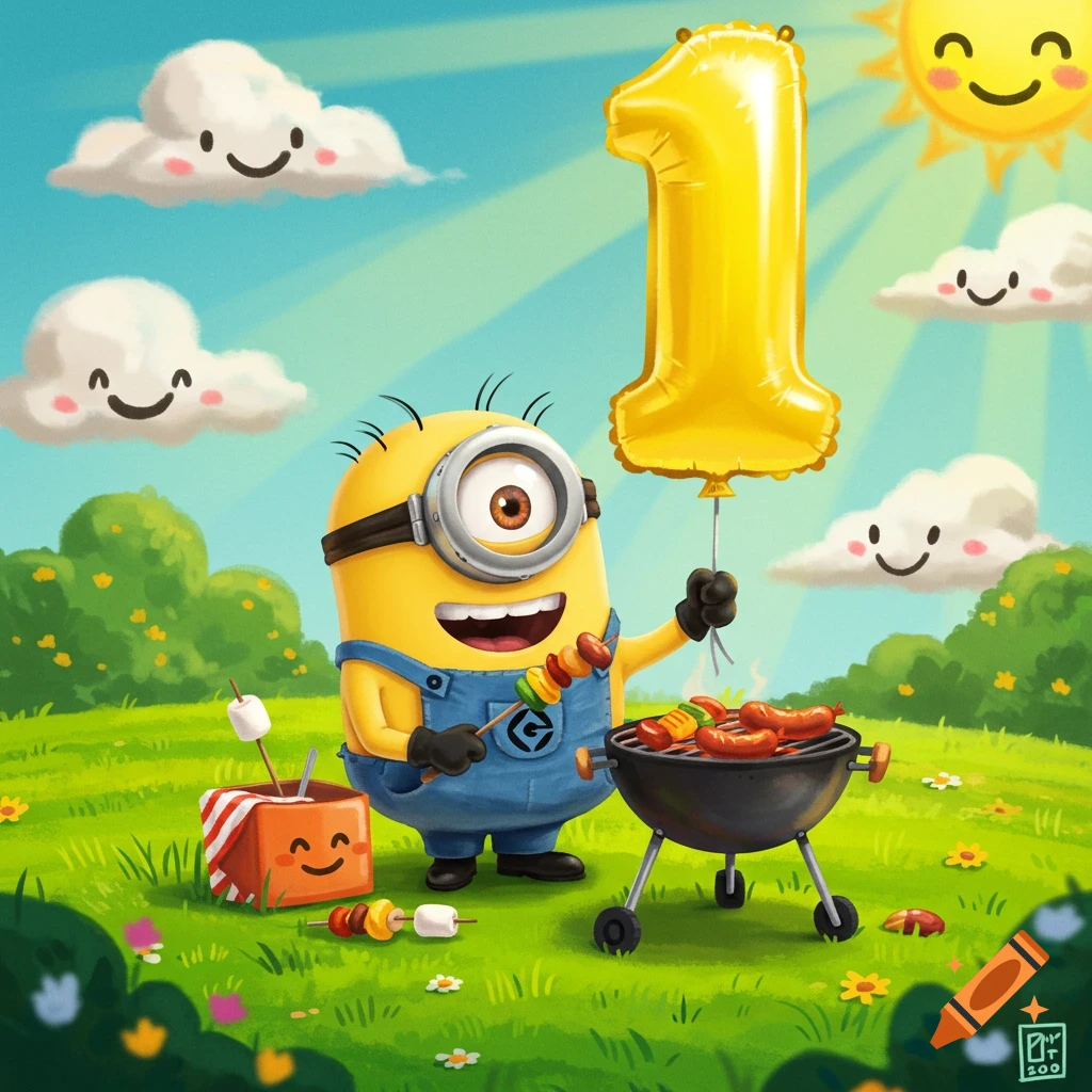 Minion grilling food holding a number 1 balloon on Craiyon