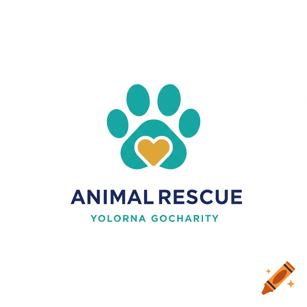 Logo with a teal paw print containing a yellow heart, above text ...