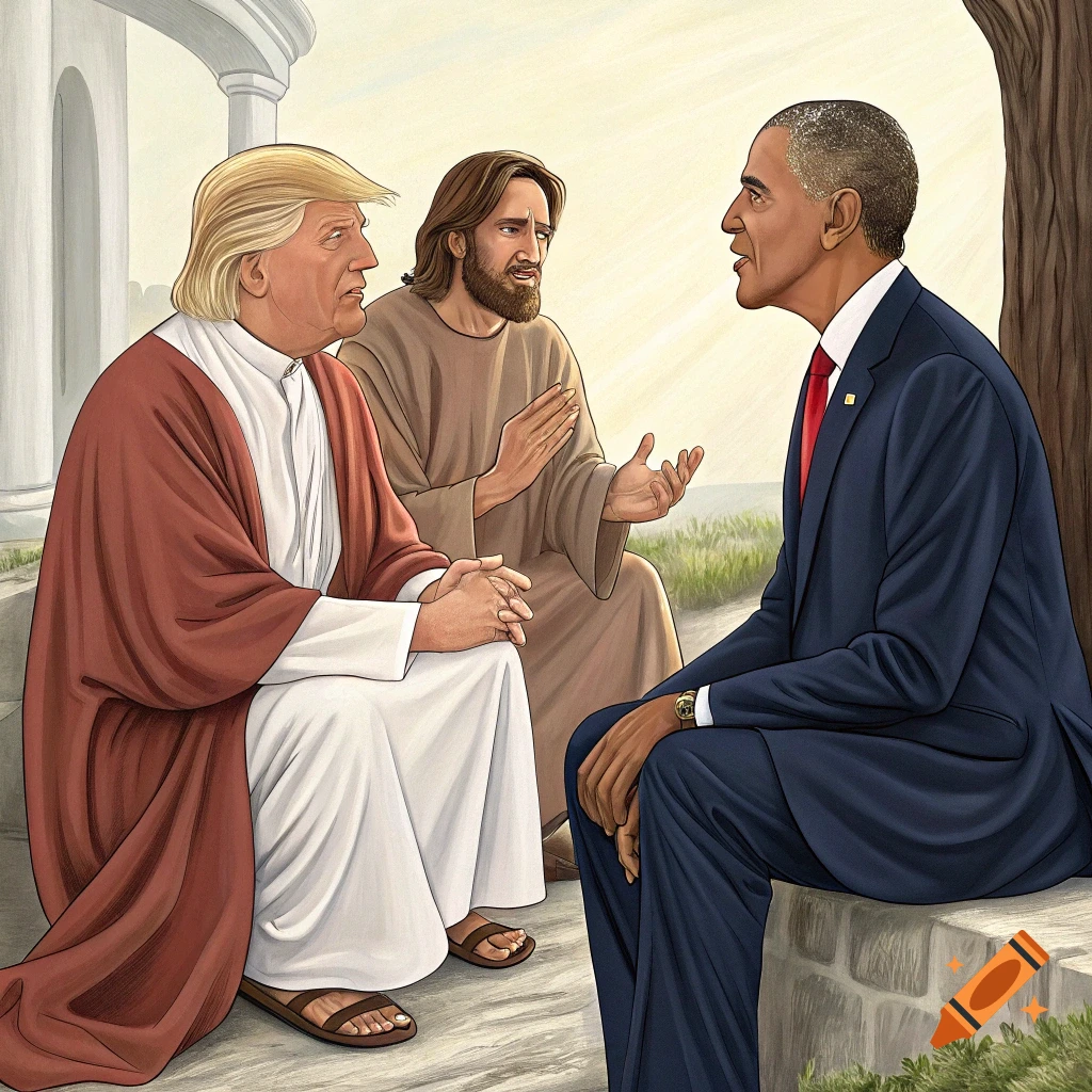 Illustration of figure resembling Trump speaking at a church podium ...