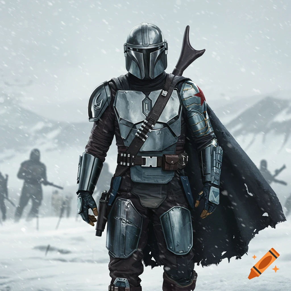 Mandalorian with pure full black armor and black fur cloak and helmet ...