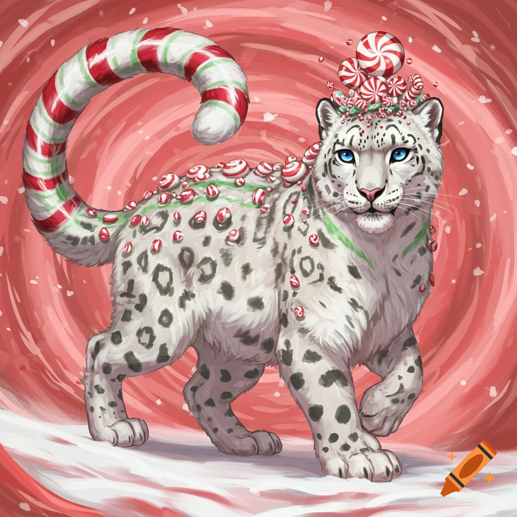 Snow leopard and peppermint bark hybrid creature on Craiyon