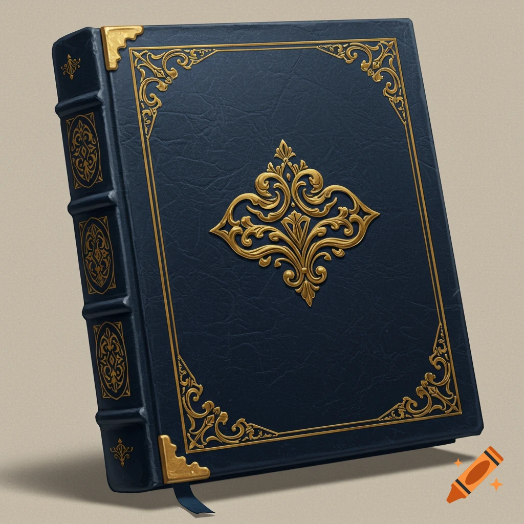 Navy leather book with gold detailing on Craiyon