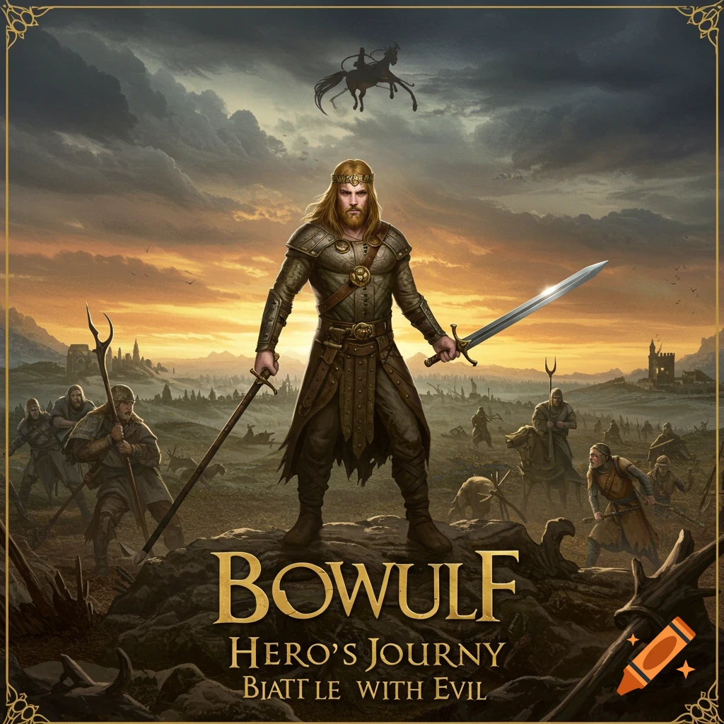 The Hero's Journey: Beowulf's Battle with Evil on Craiyon